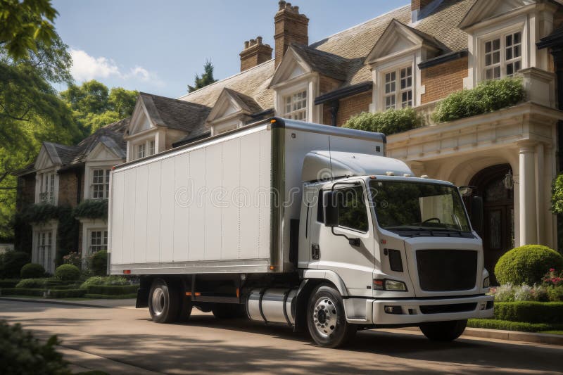 A White Clean Lorry in Front of a House, Ready To Transport Things To ...