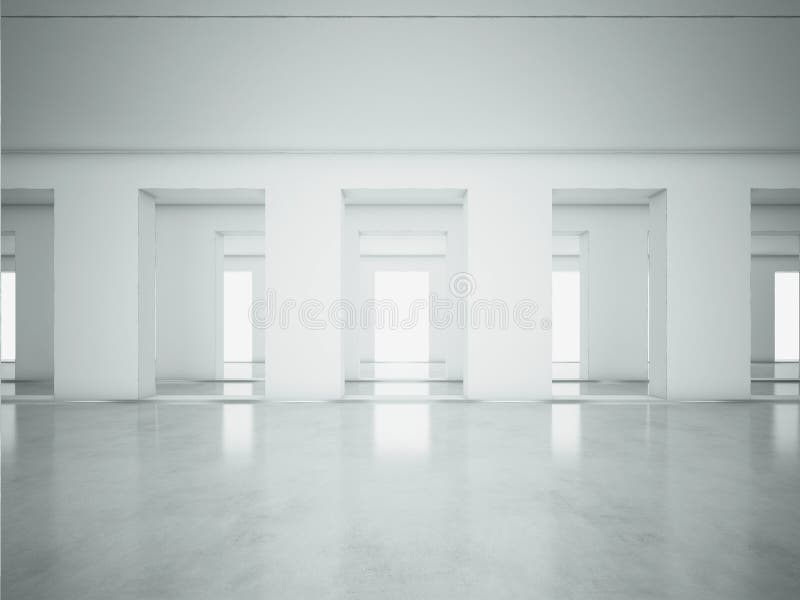 White Clean Open Space Interior. 3d Render Stock Illustration ...