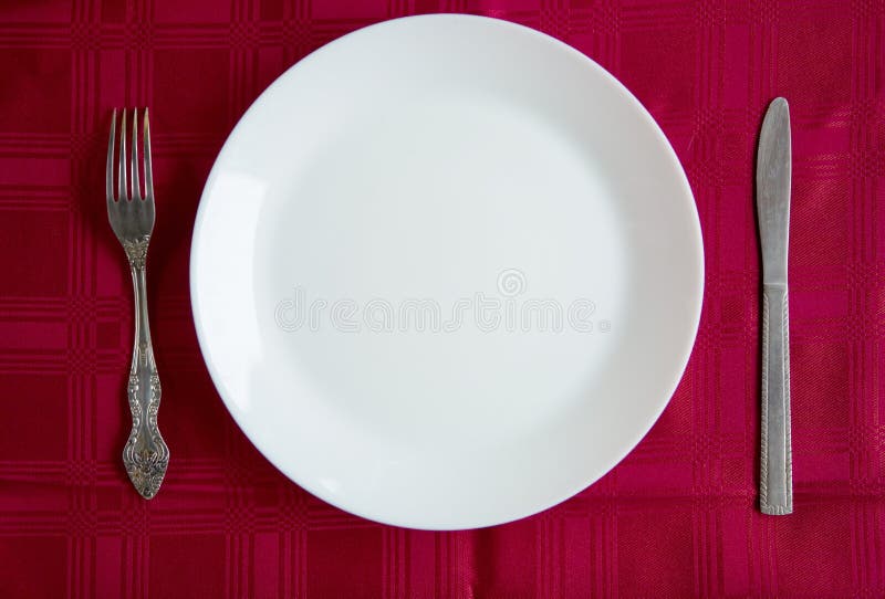 White Clean Plate and Cutlery on the Table Stock Photo - Image of ...