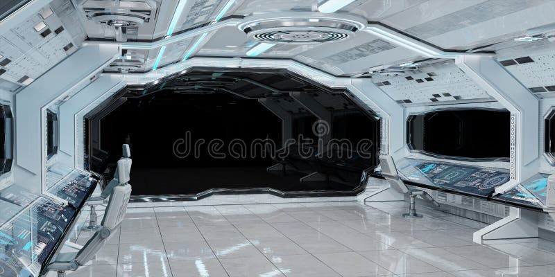 White Clean Spaceship Interior Background 3D Rendering Stock ...