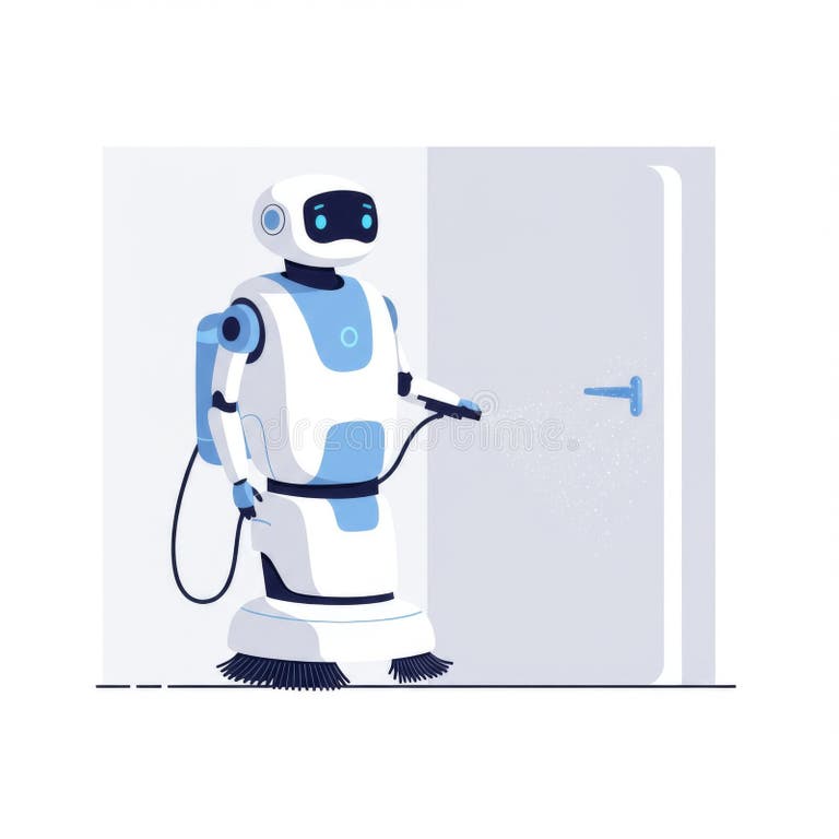White Cleaning Robot Spraying Door Stock Illustration - Illustration of ...