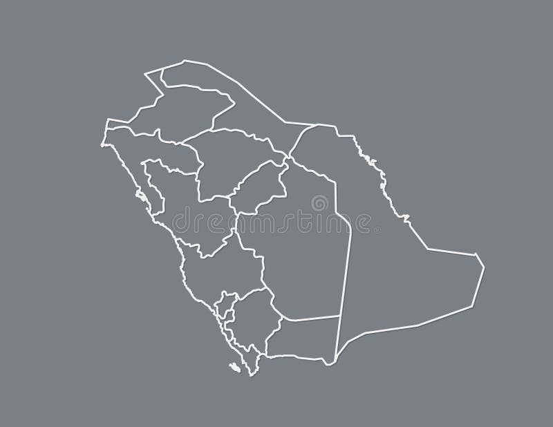 A White Clear Saudi Arabia Map with Borders of Regions on Dark ...