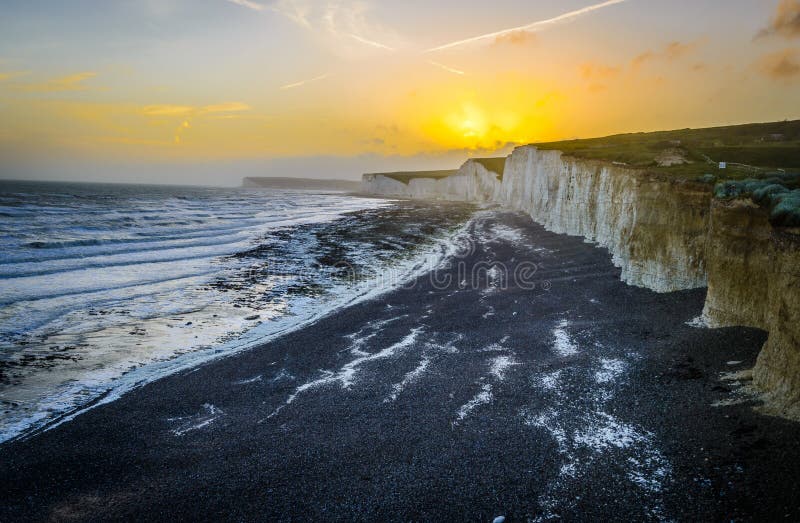 White Cliffs at English Coast at Sunset Stock Image - Image of power ...