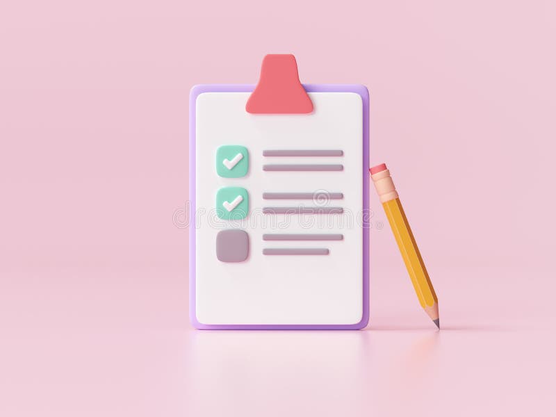 White Clipboard with Checklist on Pink Background. 3d Render ...