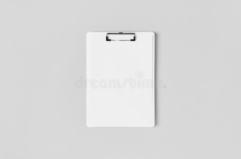 White Clipboard Mockup with a Blank Paper. Top View Stock Photo - Image ...