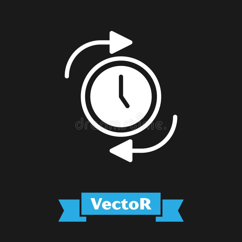 White Clock with Arrow Icon Isolated on Black Background. Time Symbol ...