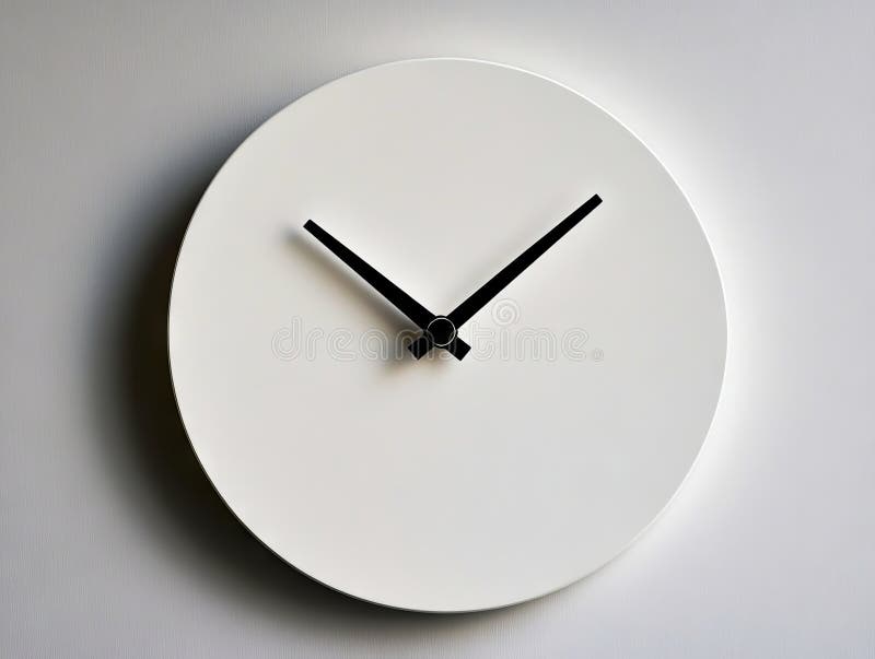 A White Clock with Black Hands on a White Wall Stock Image - Image of ...