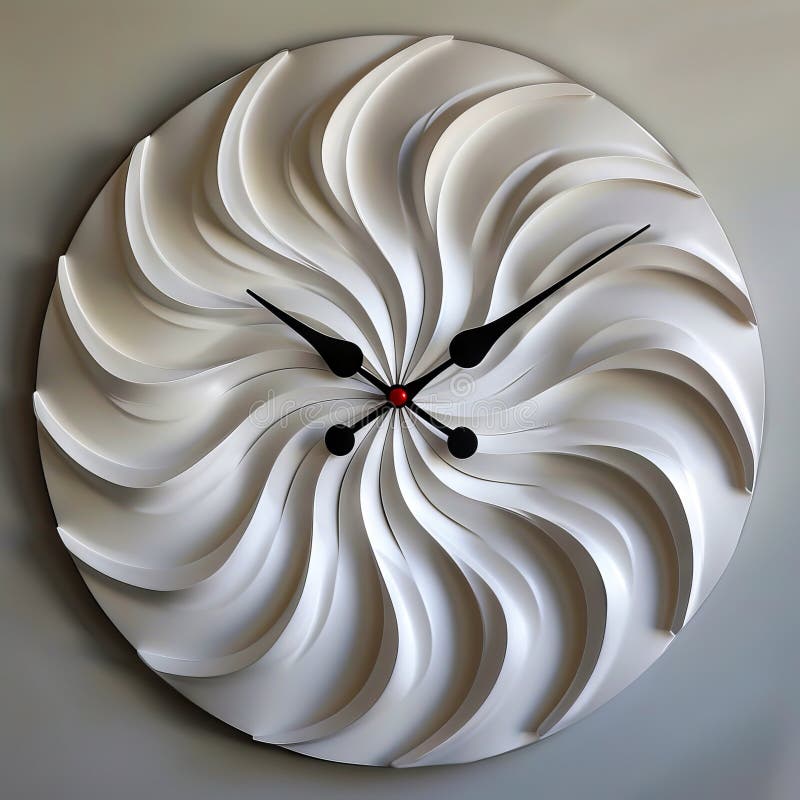A White Clock with a Black and White Swirl Stock Photo - Image of wall ...