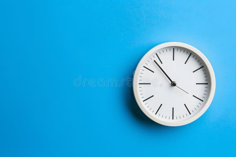 White Clock on Blue Background with Space for Text Stock Illustration ...