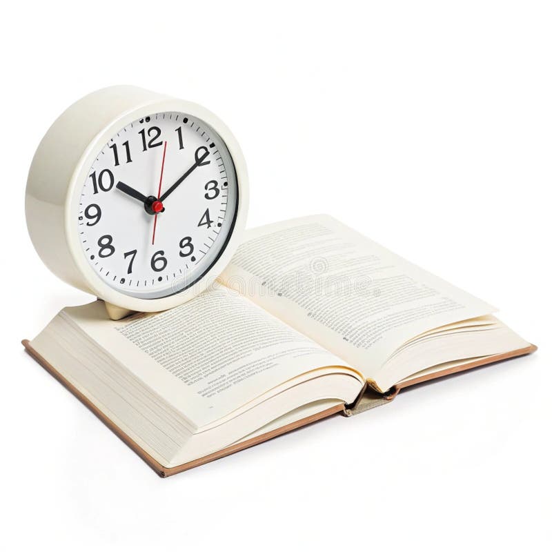 White Clock on Book Isolated on White Background Stock Illustration ...
