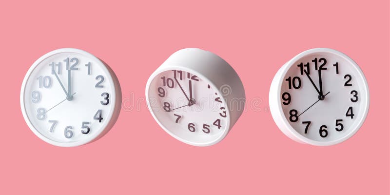 White Clock on Bright Pink Background. Minimal Time Concept Stock Image ...