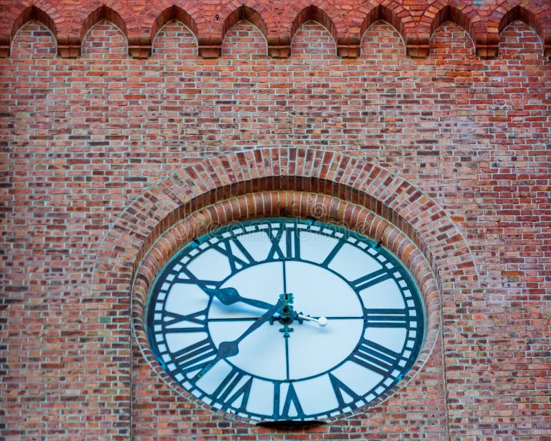 Brick Wall Clock stock image. Image of facade, church - 188230019