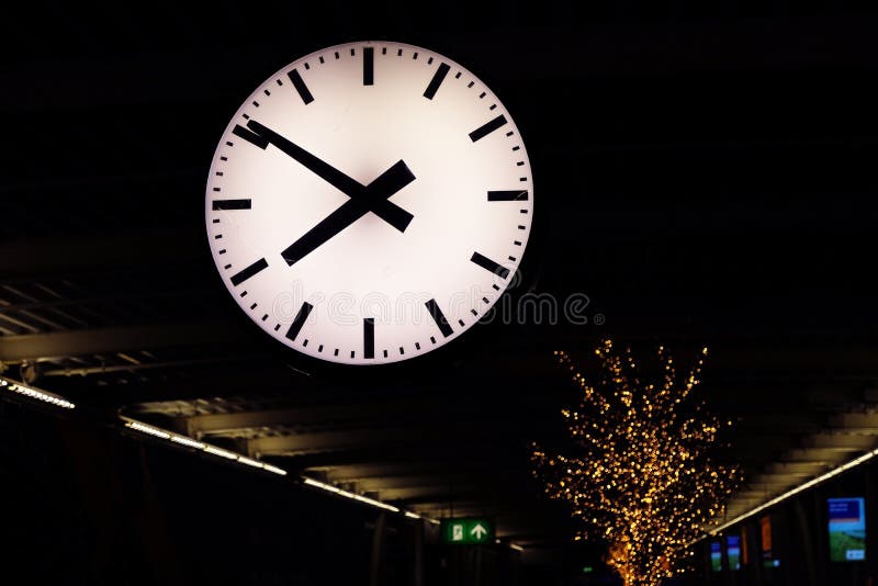 White Clock without Digits in Some Airport or Railway Station. Time No ...