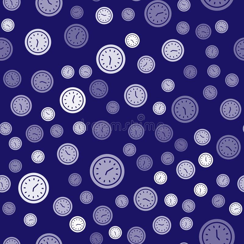 White Clock Icon Isolated Seamless Pattern on Blue Background. Time ...