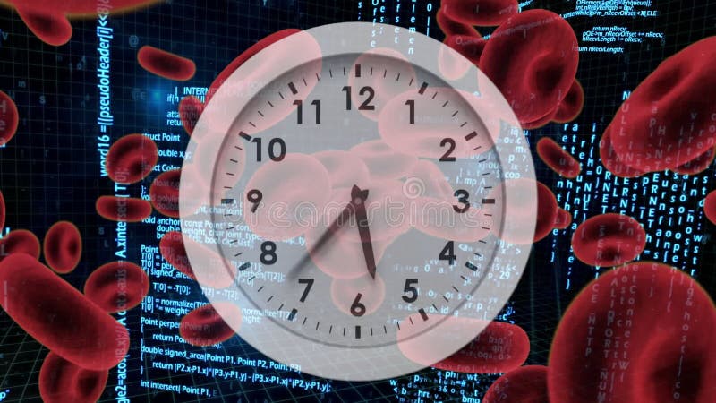 White Clock with Red Blood Cells and Program Codes Stock Video - Video ...