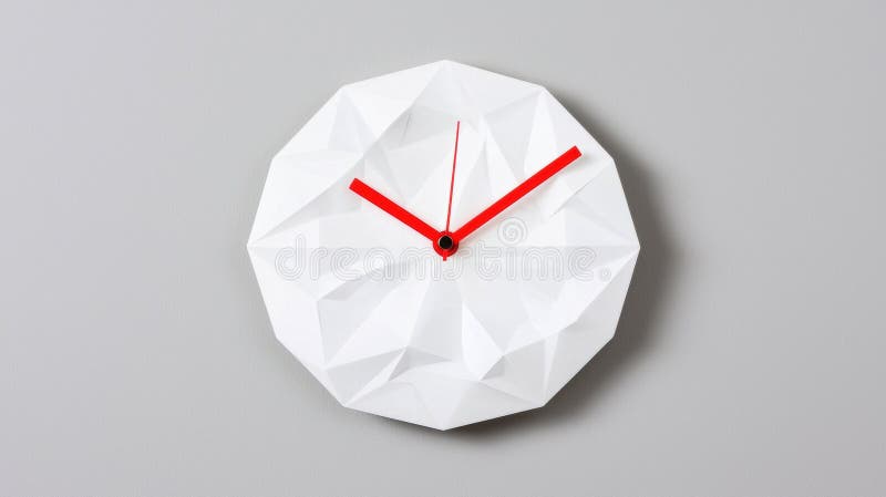 A White Clock with Red Hands and Numbers on a Gray Background. Stock ...