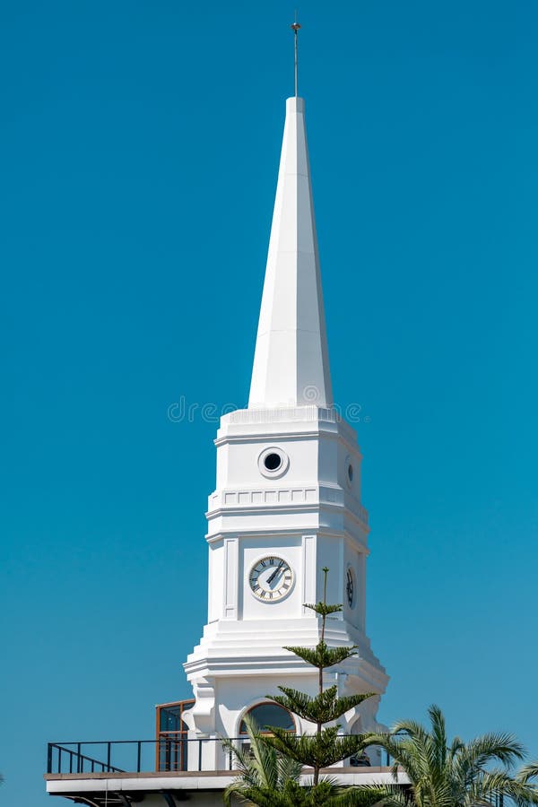 White Clock Tower in the Central Square of Antalya Kemer Stock Photo ...