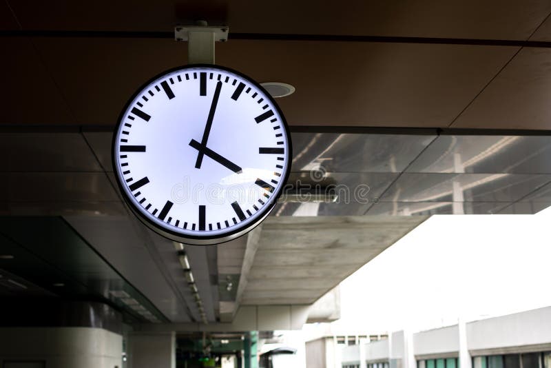 White Clock in Train Station Building Stock Image - Image of countdown ...