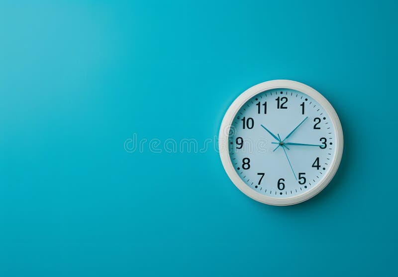 White Clock on Turquoise Wall for Time Management Stock Illustration ...