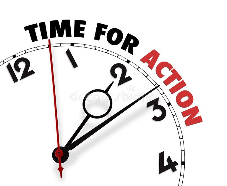 White Clock with Words Time for Action on Its Face Stock Image - Image ...