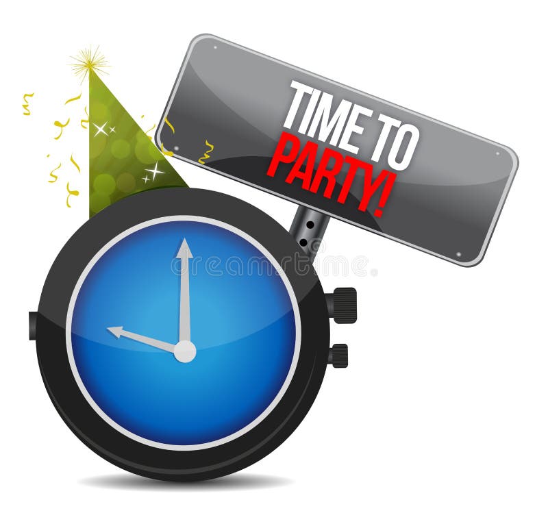 White Clock with Words Time To Party Stock Illustration - Illustration ...
