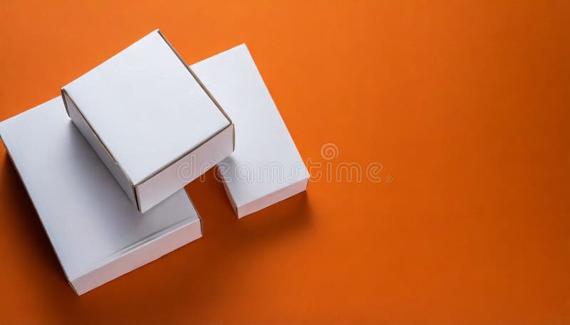 White Closed Cardboard Boxes on Orange Backdrop. Craft Eco Package ...