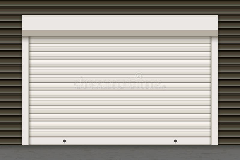 White Closed Roller Garage Shutter Door with Realistic Texture on the ...