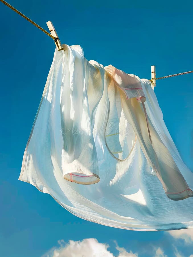 A White Cloth Hanging on a Clothes Line Stock Photo - Image of rope ...