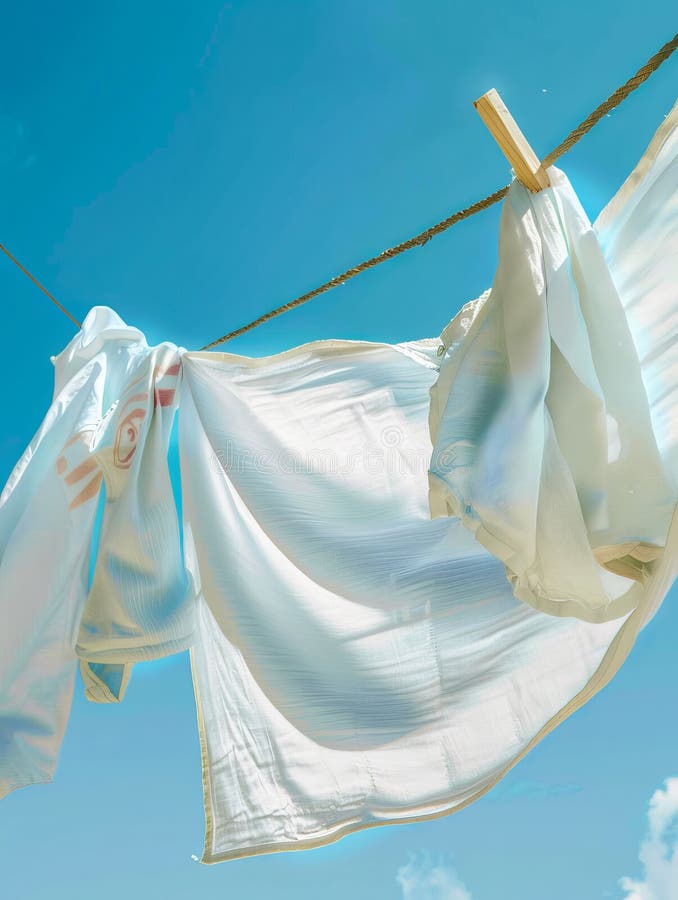A White Cloth Hanging on a Clothes Line Stock Photo - Image of shirt ...