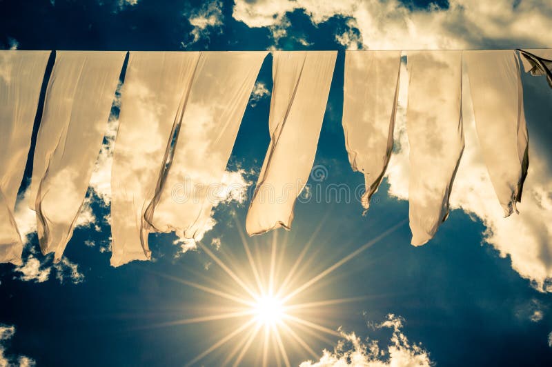 White Clothes To Dry In The Wind Blows Stock Image - Image of purity ...