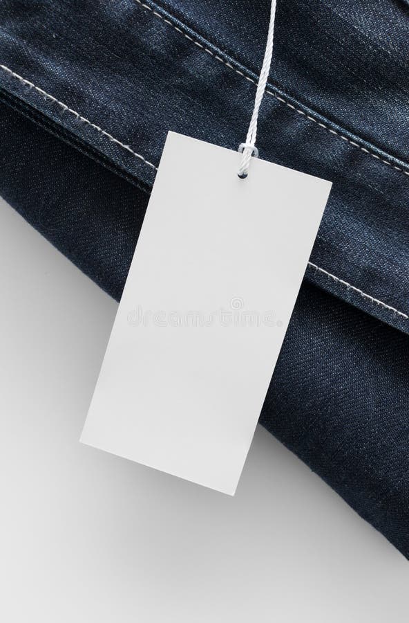 White Clothing Tag Mockup on a Jeans Stock Photo - Image of blank ...