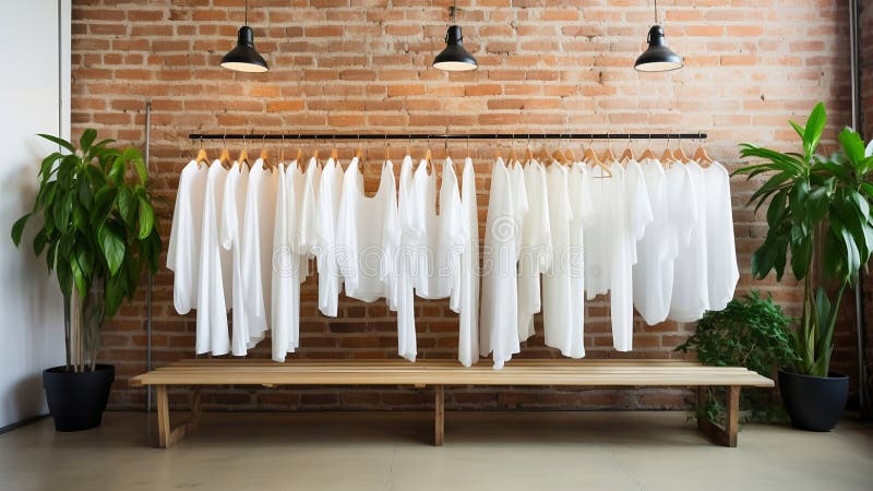 White Cloths Hanging on Rack in Modern Retail Store Stock Photo - Image ...