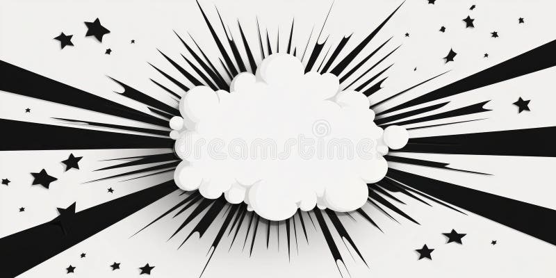 White Cloud with Black Comic Style Explosion and Stars Stock ...