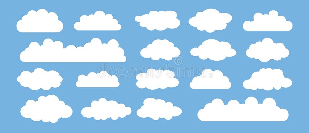 White Cloud and Blue Sky Vector Set. Cartoon Clouds in Flat Design Stock Vector - Illustration ...