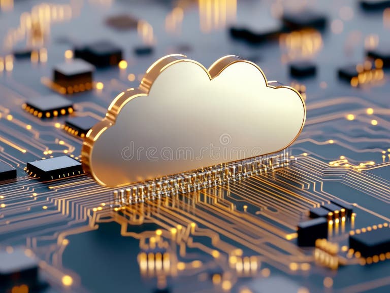 White Cloud Computing Icon on an Advanced Circuit Board Symbolizing ...