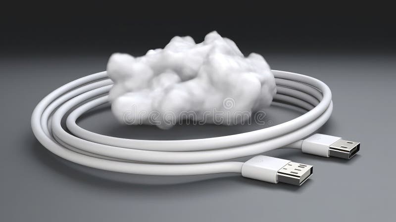 White Cloud with Connecting USB Cables. Generative Ai Stock Image ...