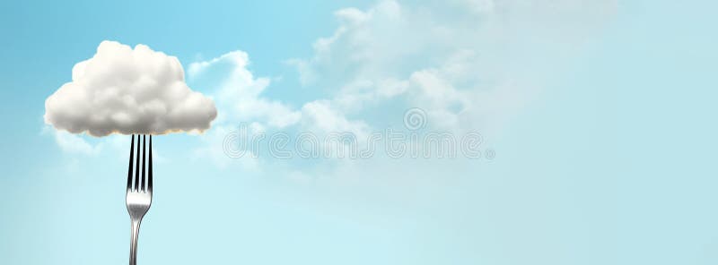White Cloud on a Fork, Blue Background with Copy Space. Diet Concept ...
