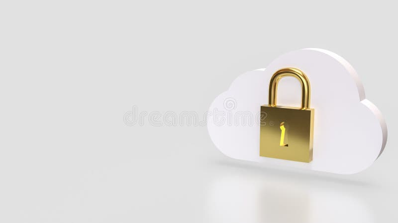 The White Cloud and Gold Lock for Technology Security Concept 3d ...