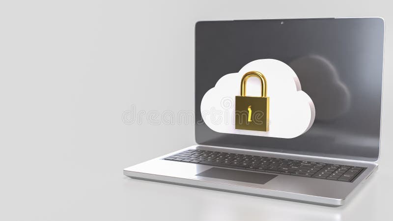 The White Cloud and Gold Lock for Technology Security Concept 3d ...
