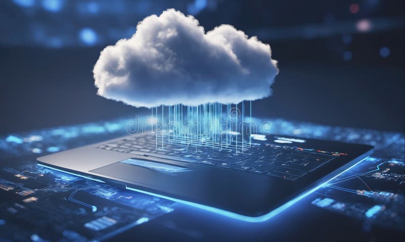 A White Cloud Hovers Over a Laptop, Symbolizing the Concept of Cloud ...