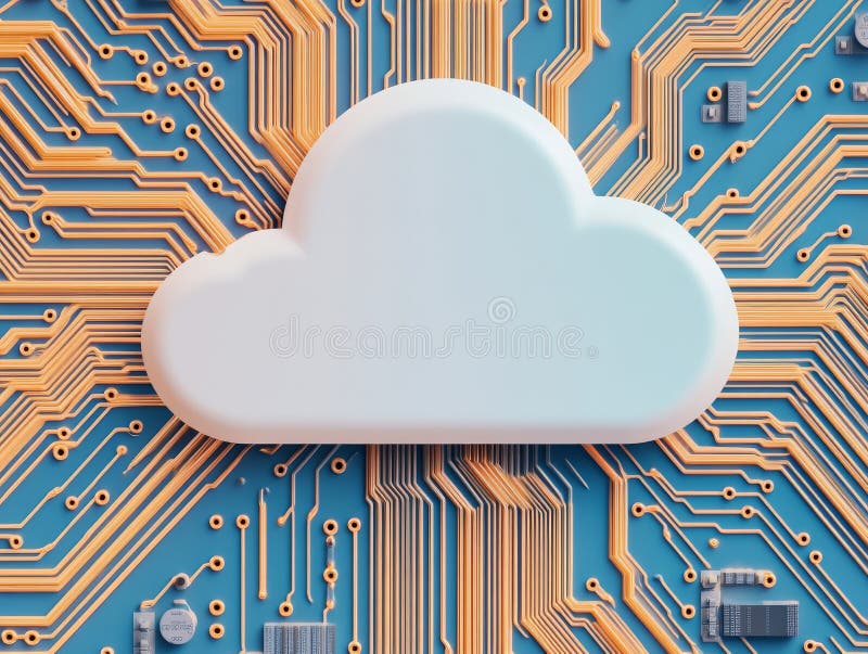 White Cloud Icon Embedded in a High Tech Digital Motherboard ...