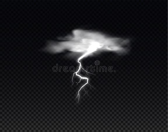 White Cloud with Lightning Strikes Thundercloud, Vector Realistic Storm ...