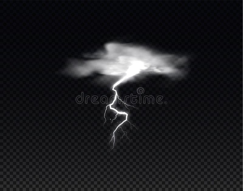 White Cloud with Lightning Strikes Thundercloud, Vector Realistic Storm ...