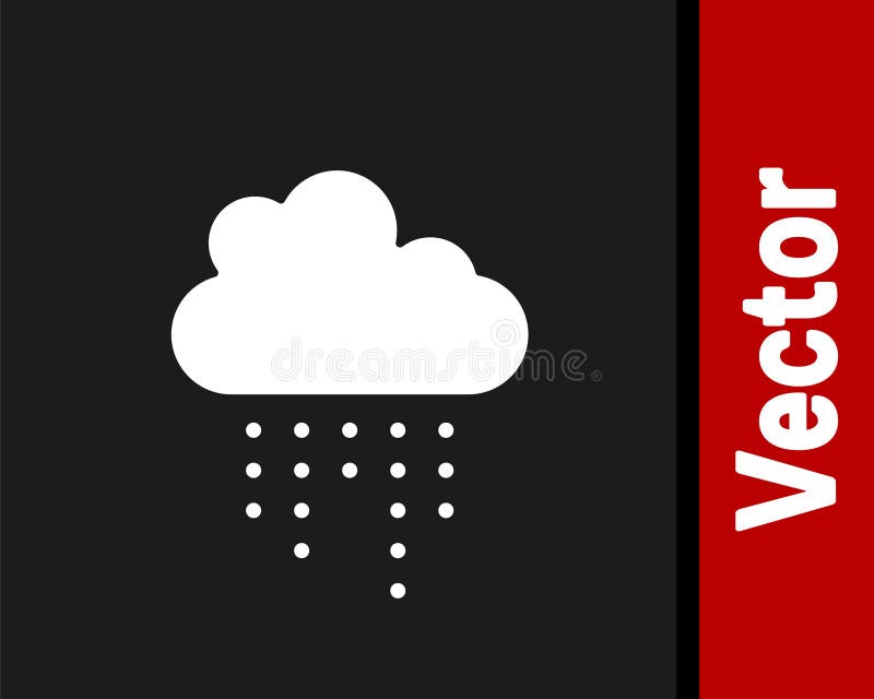 White Cloud with Rain Icon Isolated on Black Background. Rain Cloud ...