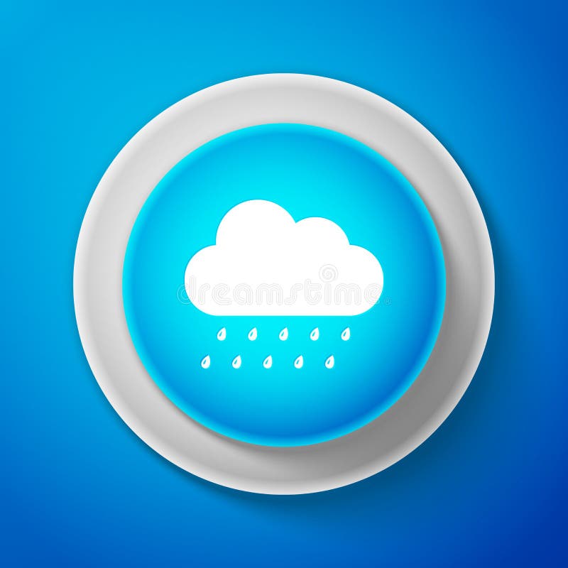White Cloud with Rain Icon Isolated on Blue Background. Rain Nimbus ...