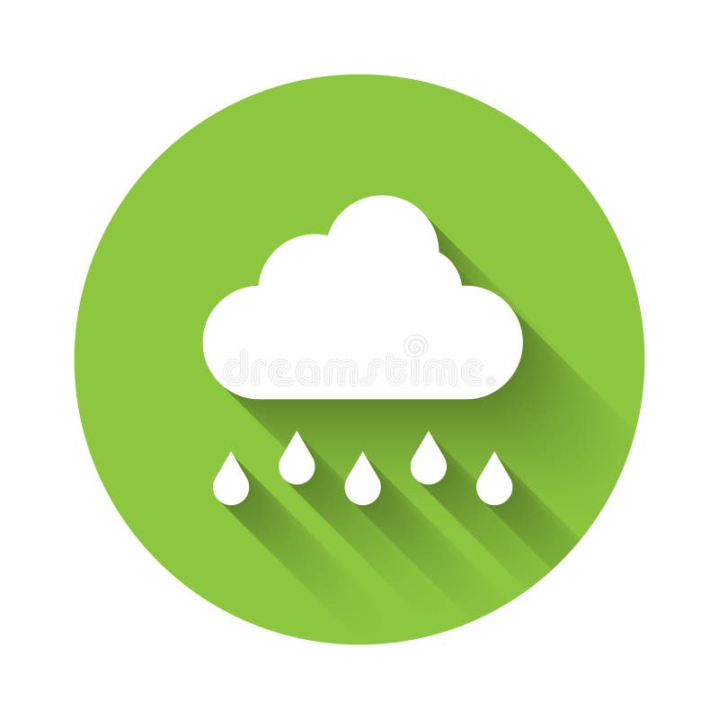 White Cloud with Rain Icon Isolated with Long Shadow Background. Rain ...