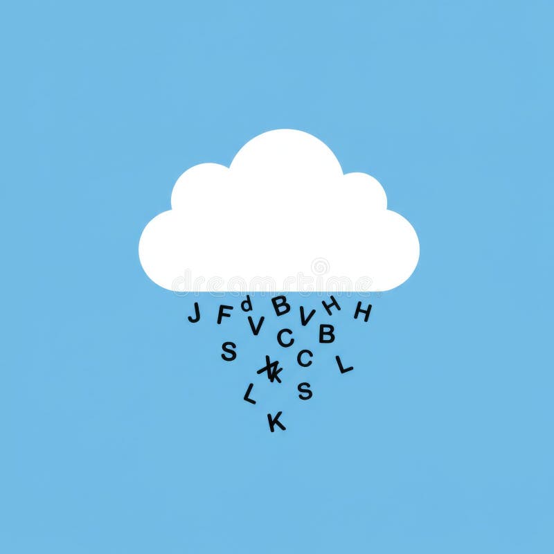 White Cloud Raining Letters on Light Blue Sky Stock Illustration ...