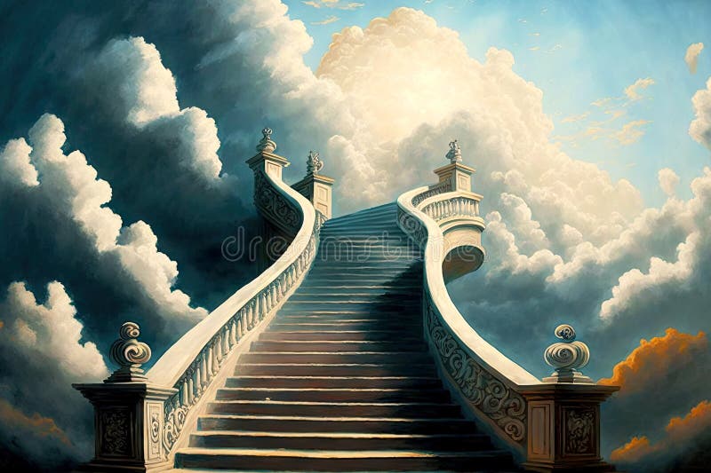White Cloud Stairway To Heaven in Greek Style Stock Illustration ...