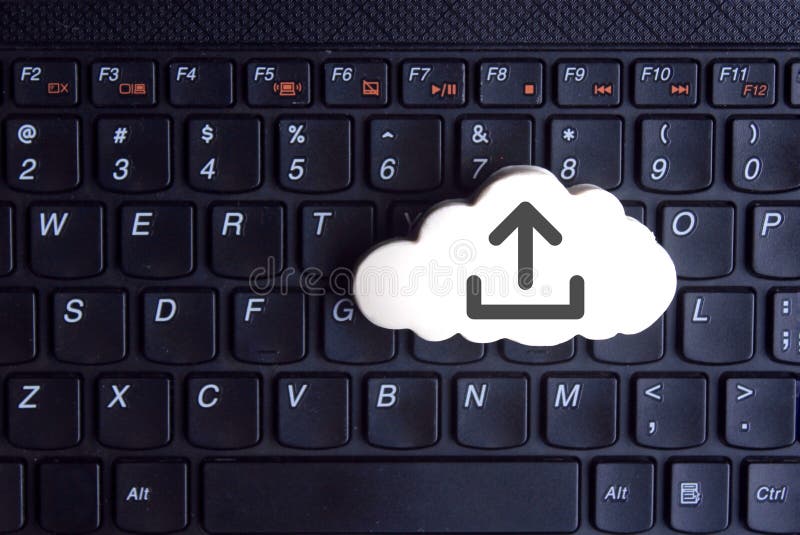 White Cloud with Upload Icon on Keyboard Stock Photo - Image of data ...