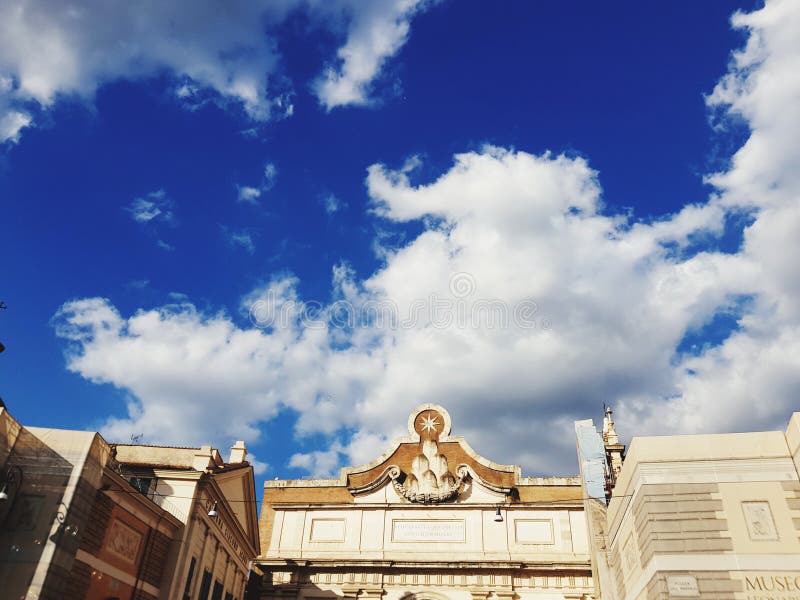 White Clouds and Blue Sky in Piazza Del Popolo Roma Stock Image - Image ...